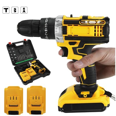 21V Cordless Drill Bit Set Impact Driver Electric Screwdriver Kit w/2 ...