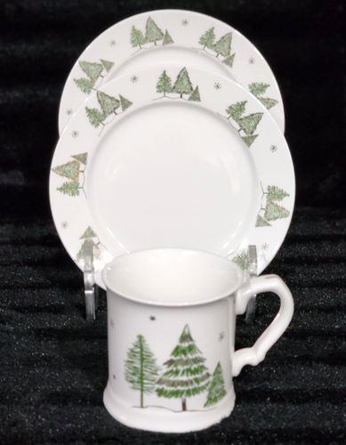 3pc Christmas Pine Trees 2 Salad Plates & 1 Coffee Mug Grace Teaware ...