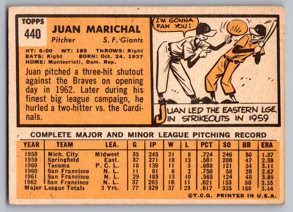1963 TOPPS #440 JUAN MARICHAL GIANTS | eBay
