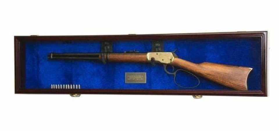 Gun Display Case Cabinet Long Rifle Cherry Blue Wood Shotgun Rack ...