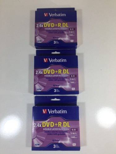 Lot of 3 ~ 3-pk Verbatim Dual Layer DVD+R DL - 2.4x 8.5GB 240 mins w ...