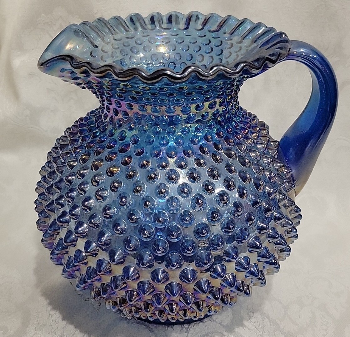 Fenton Art Glass Blue Iridescent Carnival Hobnail 8” Pitcher Perfect | eBay