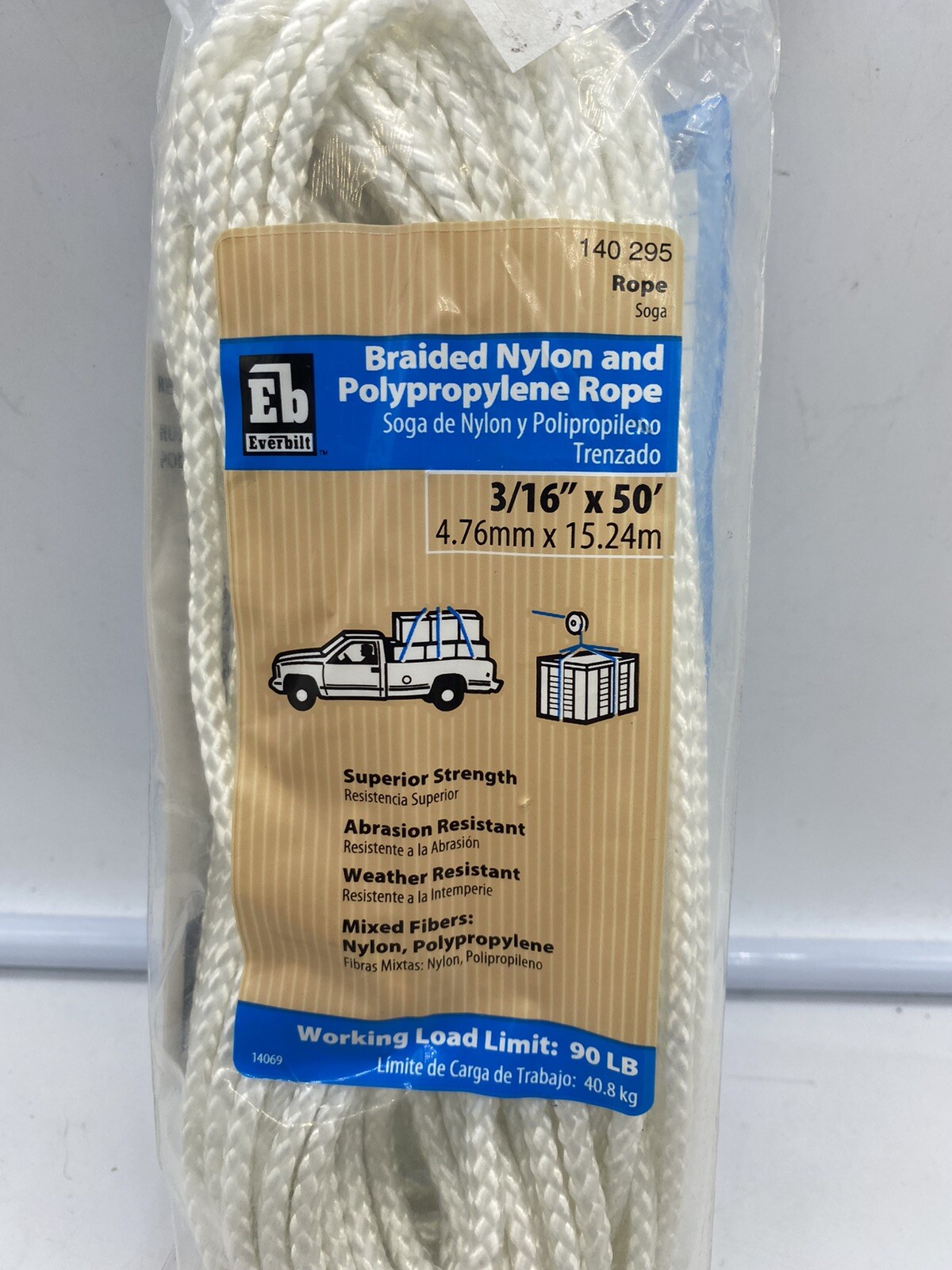 Everbilt White Diamond Braided Nylon Rope 1/4 in. ft. Polyester Braided ...