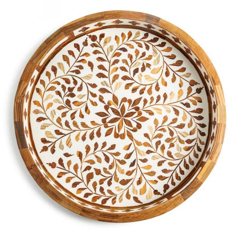 Round Breakfast tray Handmade Bone Inlay Decorative tray Tea tray ...