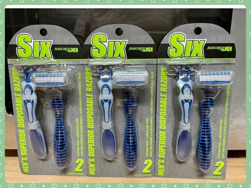 SIX BLADE 3 Twin Packs of Assured SIX Superior Razor Men's Disposable ...