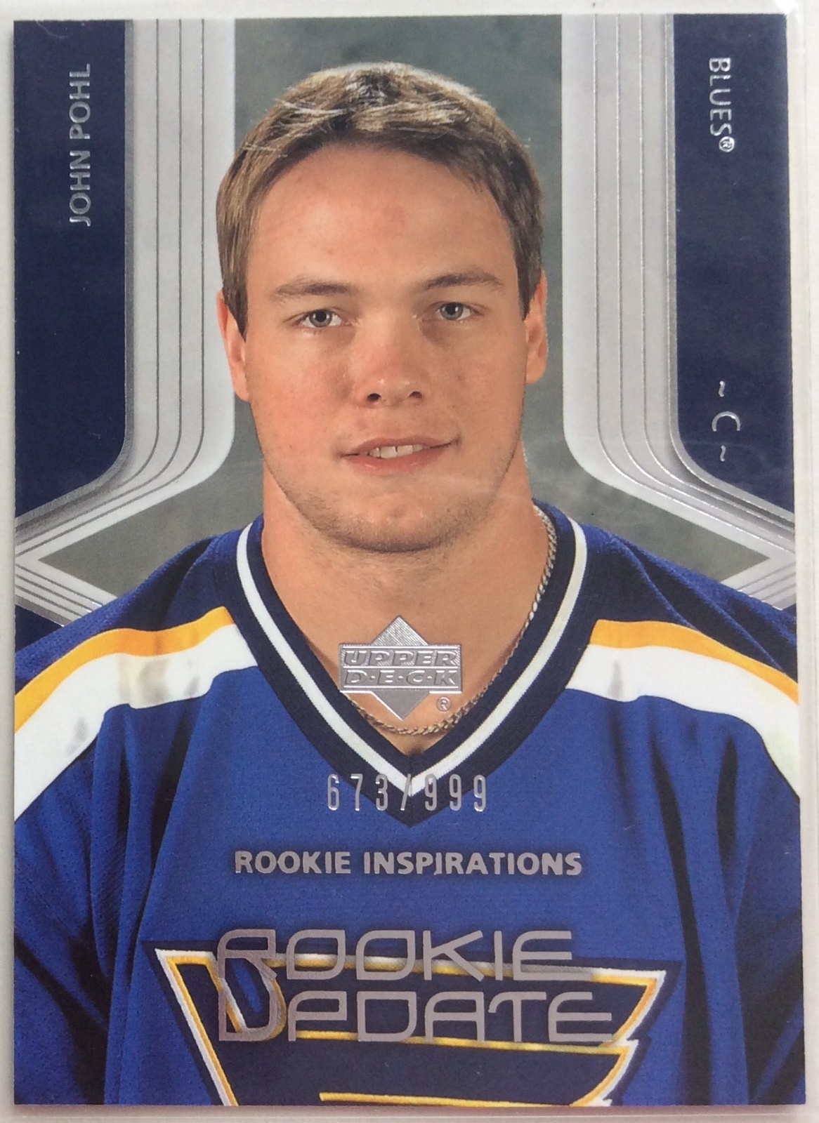 2003-04 JOHN POHL UD ROOKIE UPDATE ROOKIE INSPIRATIONS #102 BLUES #673/ ...