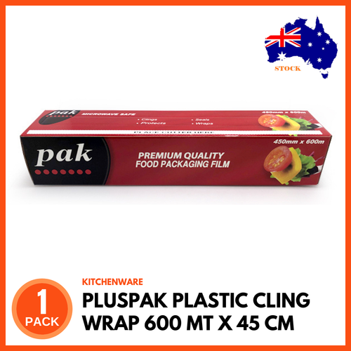 PLUSPAK CLING WRAP MICROWAVE SAFE SLIDE CUTTER 45cmx600m Zip Safe FOOD ...