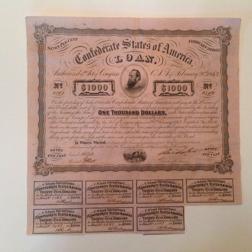 ~ 1863 Confederate $1000 Bond - Stonewall Jackson Cr 122 / Ball 241 ...