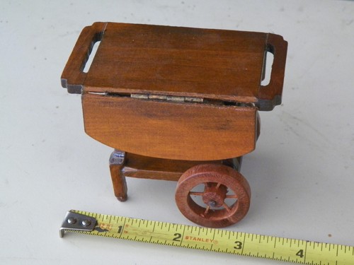 Vintage Dollhouse Miniature Wooden Tea Beverage Serving Bar Cart w ...