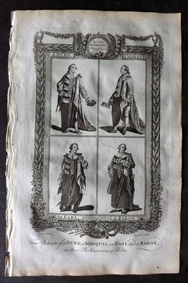 Raymond 1787 Folio Print. A Duke, Marquis, Earl, Baron in Parliamentary ...