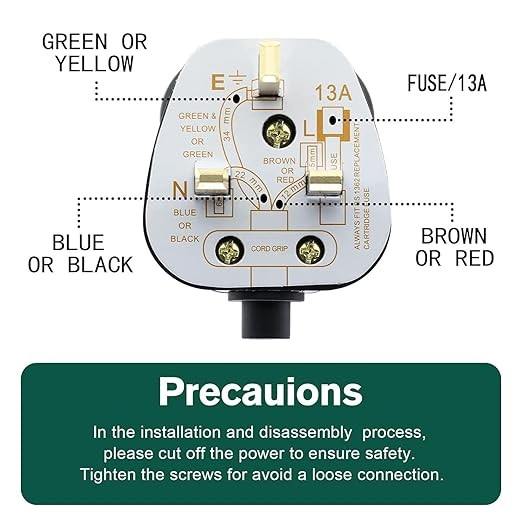 2 Pack 13 A Fused Mains Plugs 3 pin Plug, 250V Heavy Duty Electrical ...