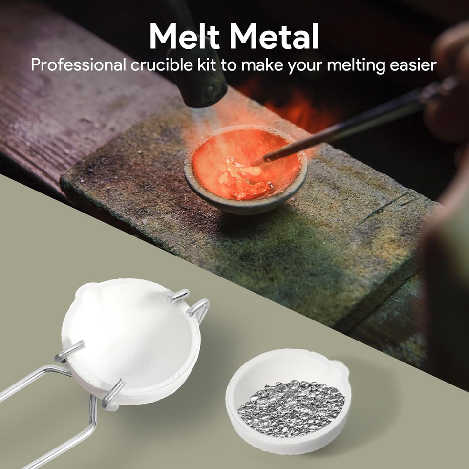 9 Pcs Crucibles for Melting Metal Kit, 6 Ceramic Quartz Crucibles, 3 ...