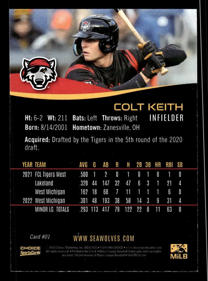 Colt Keith 2023 Choice Erie Seawolves #01 Erie Seawolves | eBay