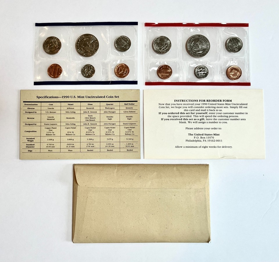 United States Mint 1990 Uncirculated Coin Set with D and P Mint Marks ...