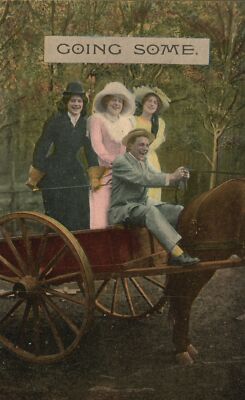 Vintage Postcard 1914 Going Some Three Beautiful Women and Man Riding ...