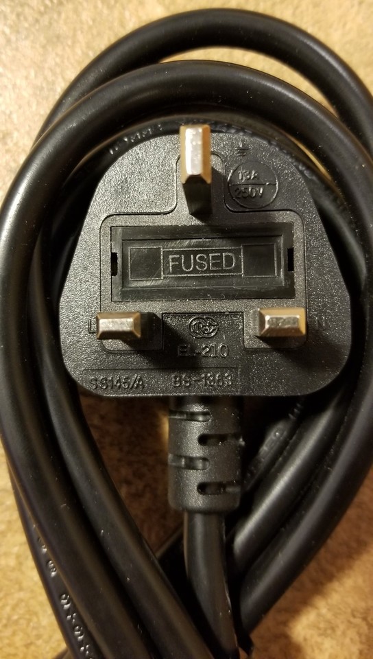 UK 3-pin BSI SS145/A BS1363 13Amp 250V fused Power Cord EL-210 to EL ...