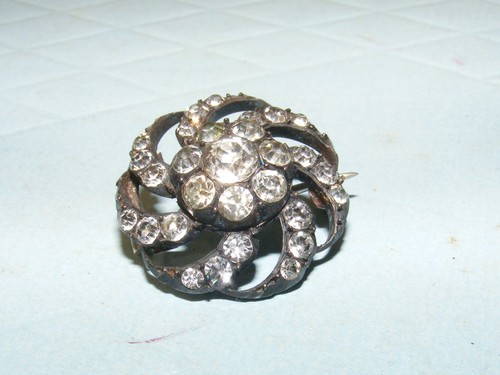 VICTORIAN BROOCH SILVER &PASTE PIN SWIRL CIRCLE TUBE HINGE VINTAGE ...