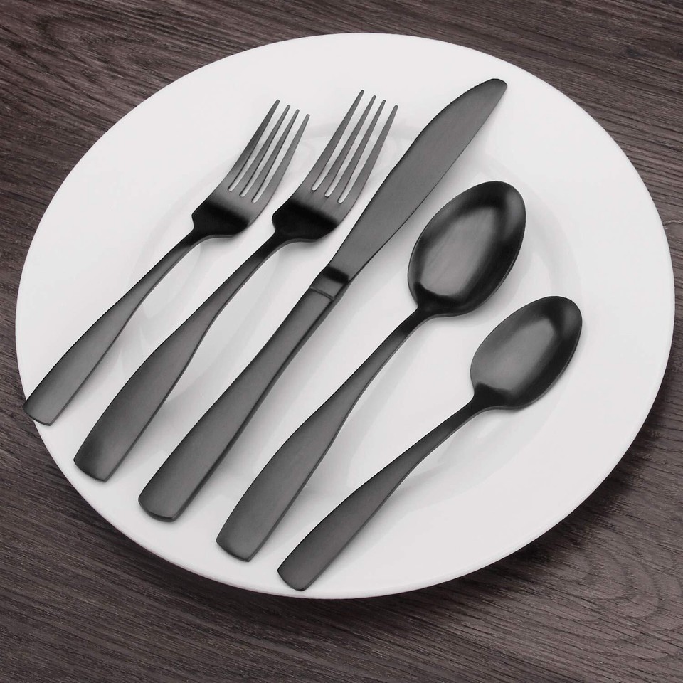 Matte Black Silverware Set, 20-Piece Stainless Steel Flatware Set ...