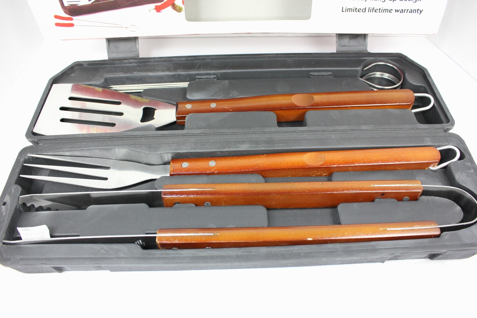 Chefmaster 8 Piece Barbeque BBQ Set w/ Case Spatula Tongs Fork Skewers ...