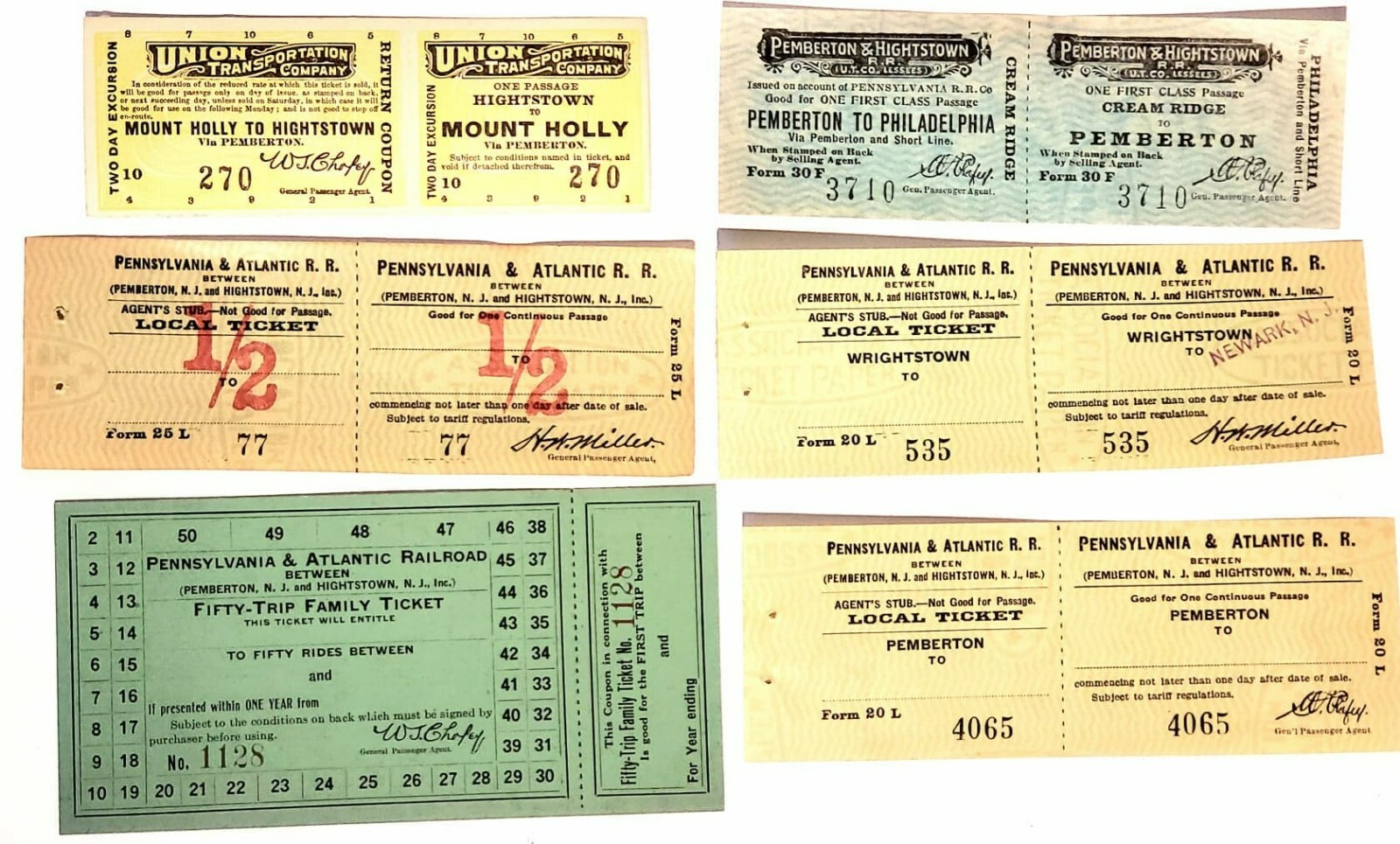 6 Rare Vintage Railroad Tickets - Union Transportation, Pemberton ...