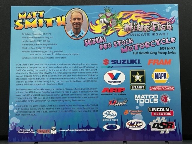 VRHTF NHRA "MATT SMITH" NITRO FISH PRO STOCK BIKE" HAND OUT | eBay