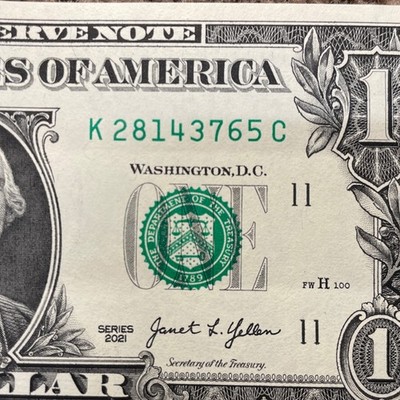 Complete Broken Scattered Ladder Fancy Serial Number One Dollar Bill ...