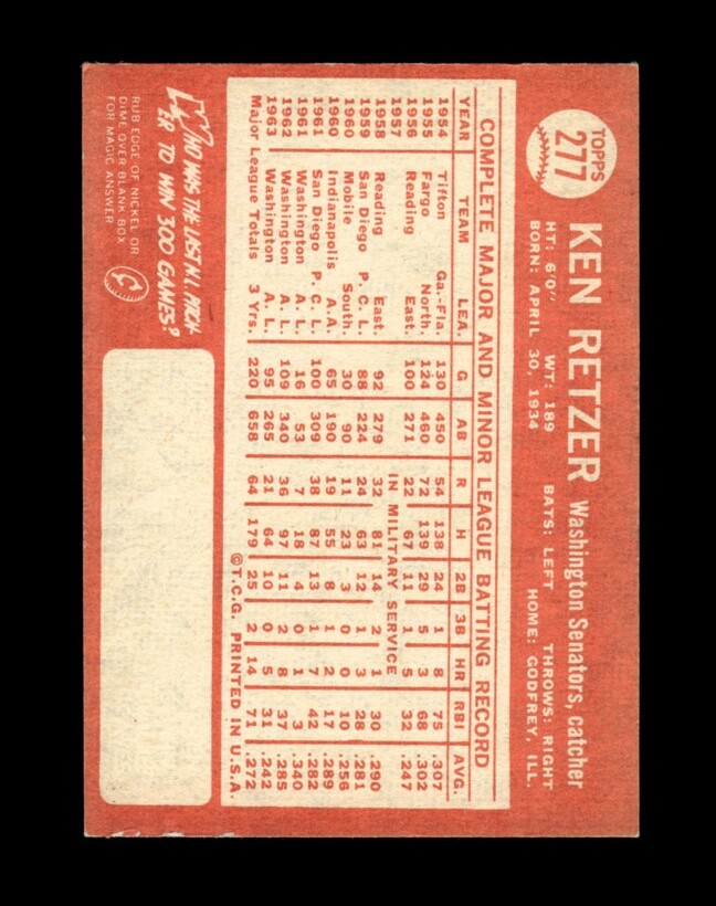 1964 Topps Set-Break #277 Ken Retzer EX-EXMINT *GMCARDS* | eBay