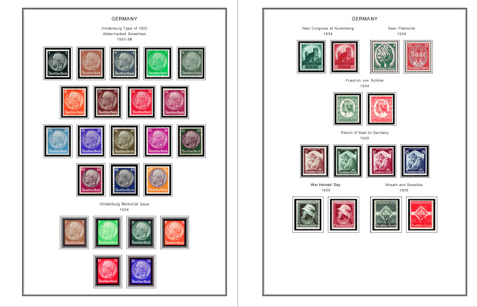 COLOR PRINTED GERMANY III REICH 1933-1945 STAMP ALBUM PAGES (43 illustr ...