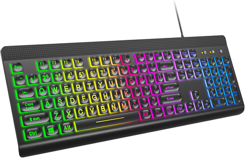 Large Print Backlit Keyboard, Multiple Color Rainbow LED Backlit Large ...