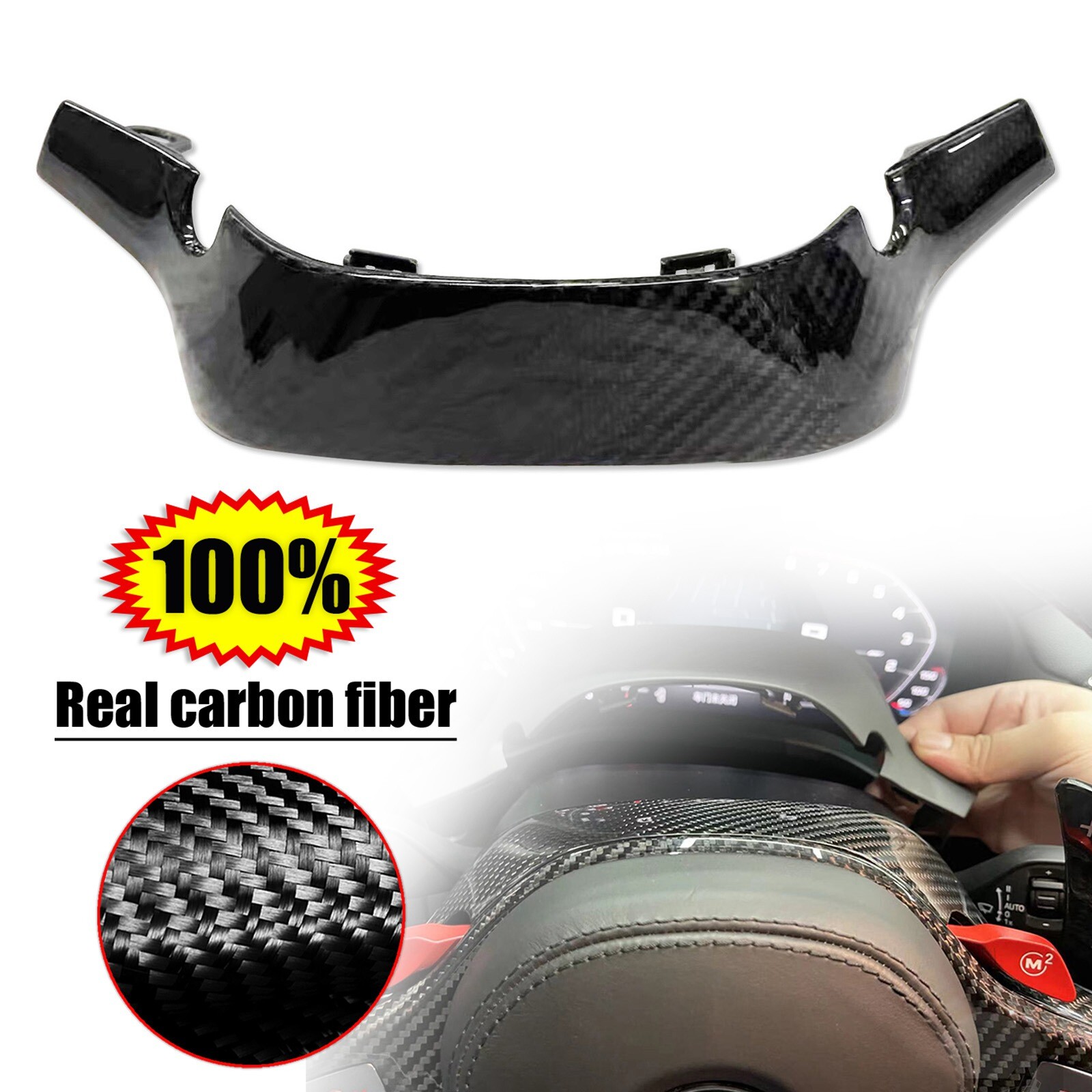 Real Carbon Fiber Steering Wheel Above Cover For BMW M3 M4 M5 M8 X3M ...