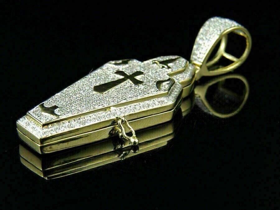 2Ct Round VVS1 Moissanite RIP Box Casket Pendant 14K Yellow Gold Silver ...