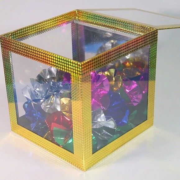 APPEARING FLOWERS SILKS 8 inch LARGE CLEAR BOX + FREE SPRING FLOWERS ...