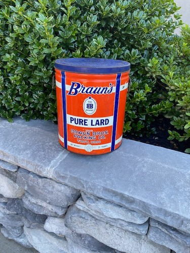 Vintage Braun's Pure Lard Can Tin 25 lbs Braun Bros Packing Co Troy ...