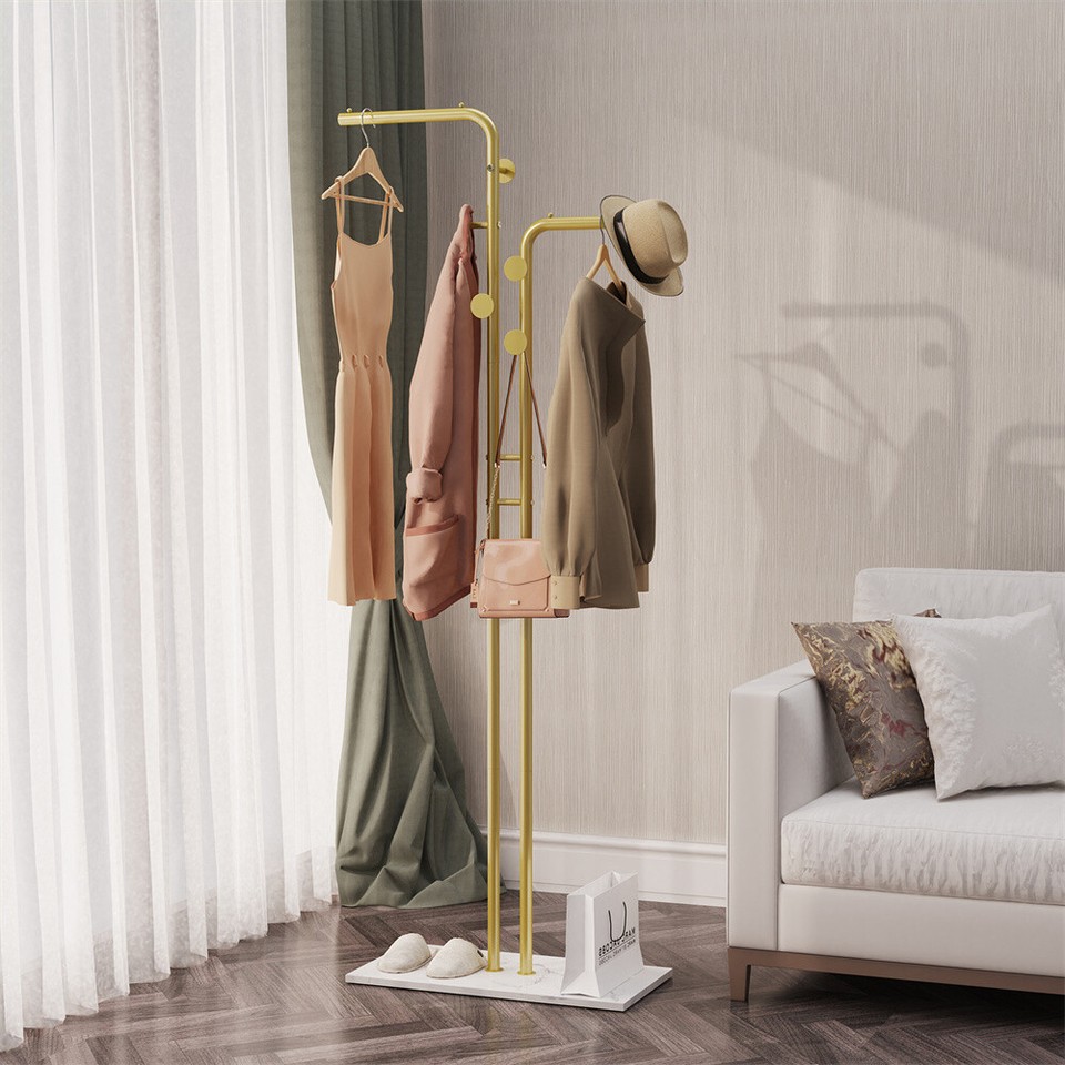 Gold Coat Rack Modern Garment stand with Shelves Hooks Heavy-duty ...