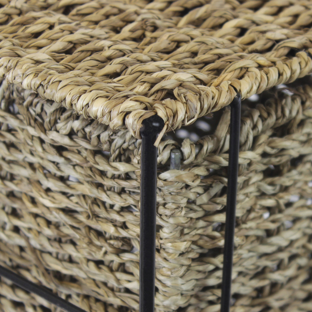 JVL 4 Drawer Seagrass Hand Woven Storage Tower Unit with Black Metal ...