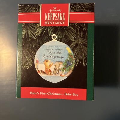 Hallmark Baby’s First 1st Christmas Boy Satin Ball Ornament 1992 NEW | eBay