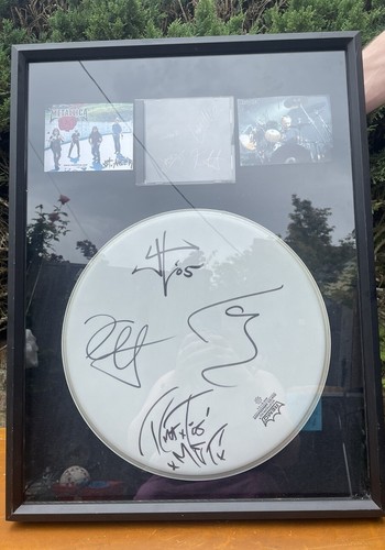 METALLICA Band Framed Autographed Drumhead- By All Four Band Members ...