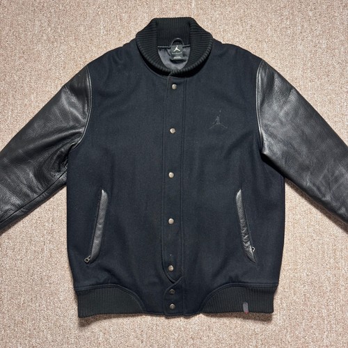 2010 Air Jordan Letterman Varsity Jacket Wool Cow Leather Sleeves Black ...