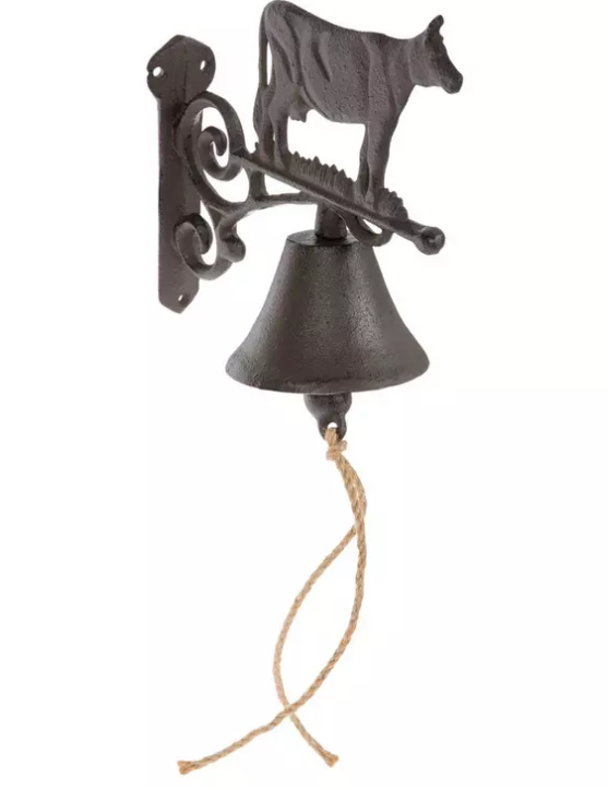 Cast Iron Cow Scrolls Dinner Bell Wall Mounted Farmhouse Ranch Rustic ...