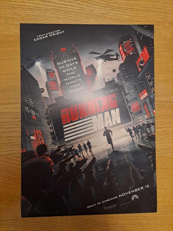 The Running Man 2025 - A3 Genuine Cineworld Poster - Action Movie Print ...