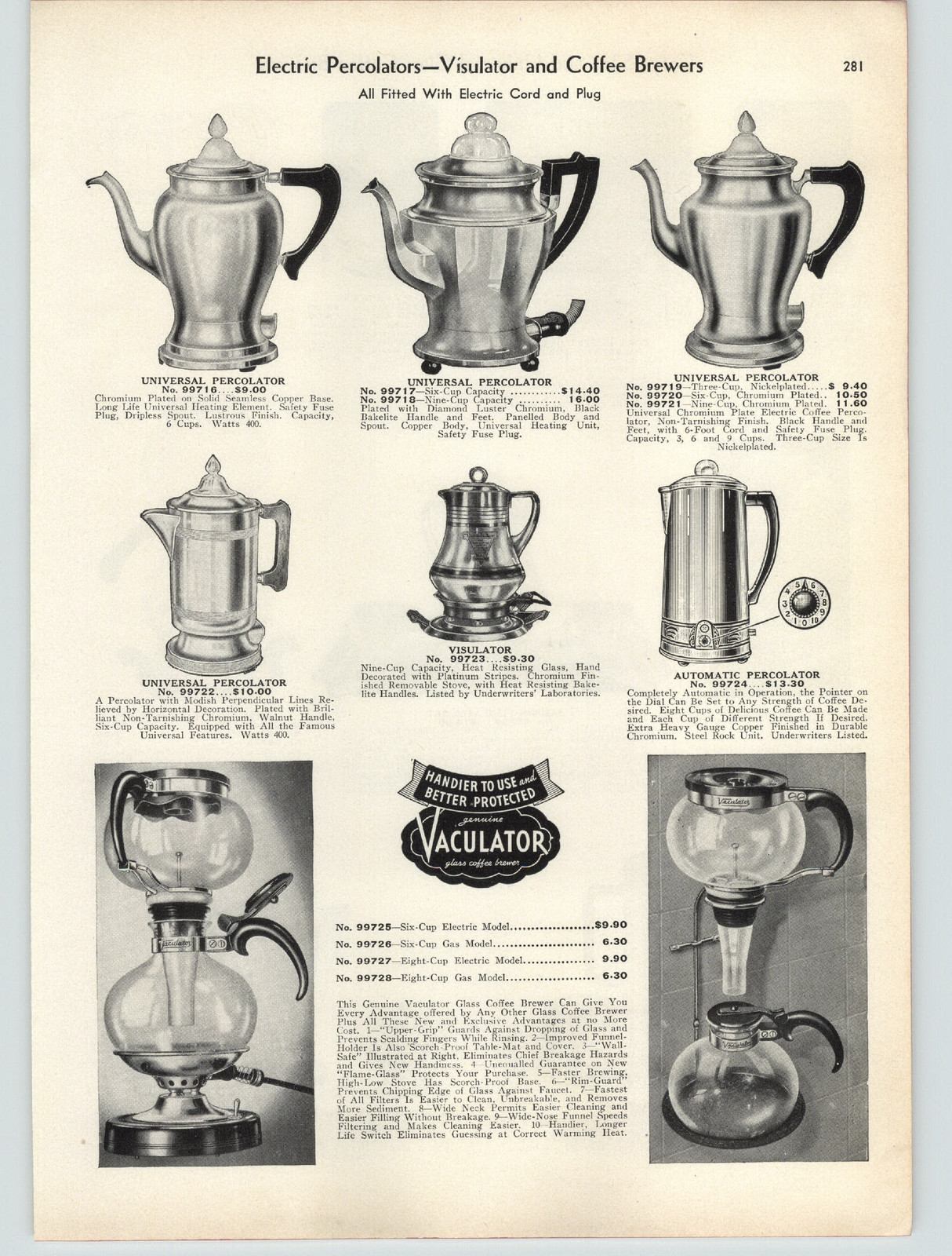 1939 PAPER AD RARE Double Glass Bowl Pot Vaculator Coffee Maker Brewer ...