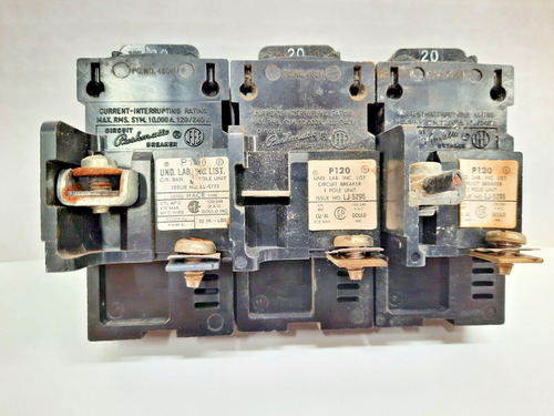 Pushmatic 20 Amp 2 Pole Unit Circuit Breaker P120 Bulldog ITE Lot of 3 ...