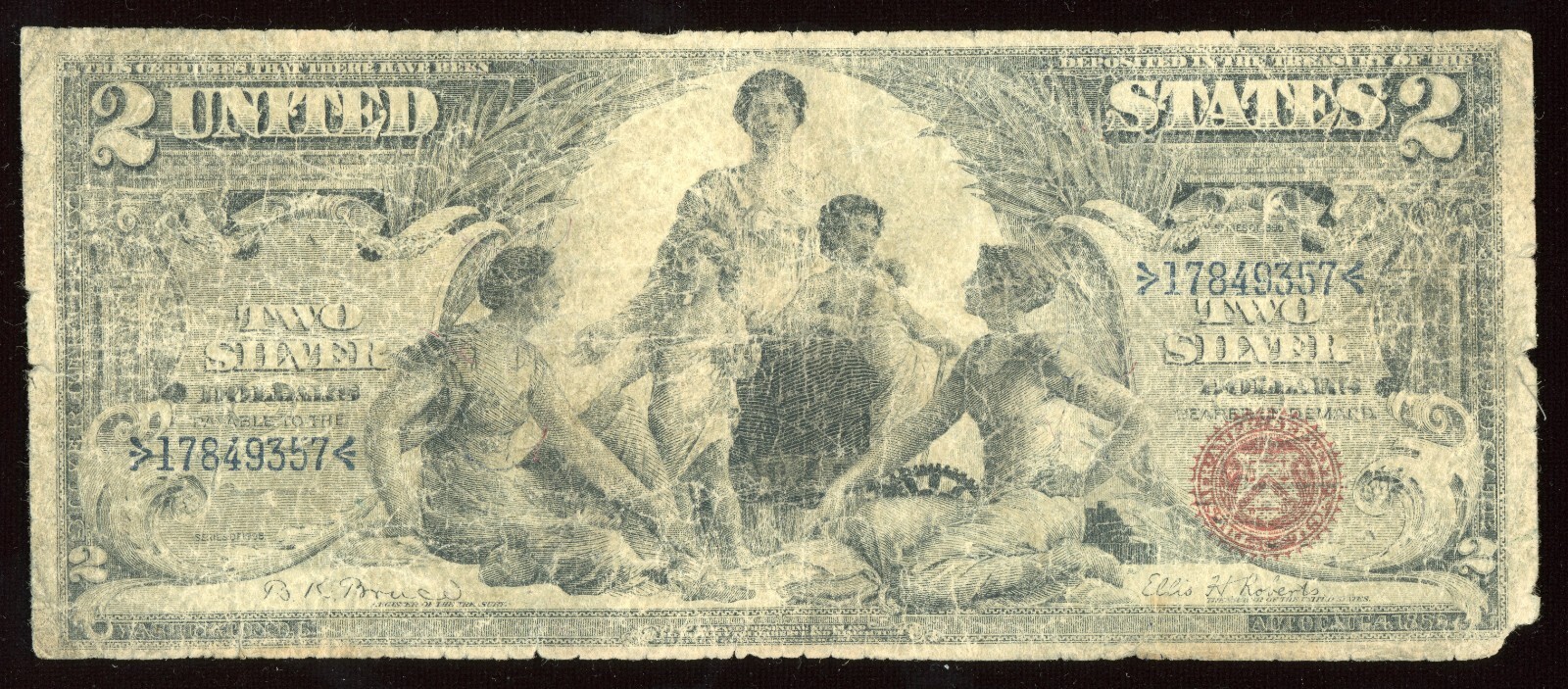 1896 $2 Dollar Educational Note Silver Certificate FR.247 Nicely ...