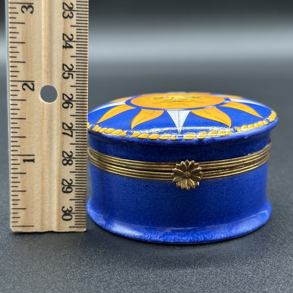 Limoges France Celestial Sun Face Trinket Box Porcelain Jewelry Yellow ...