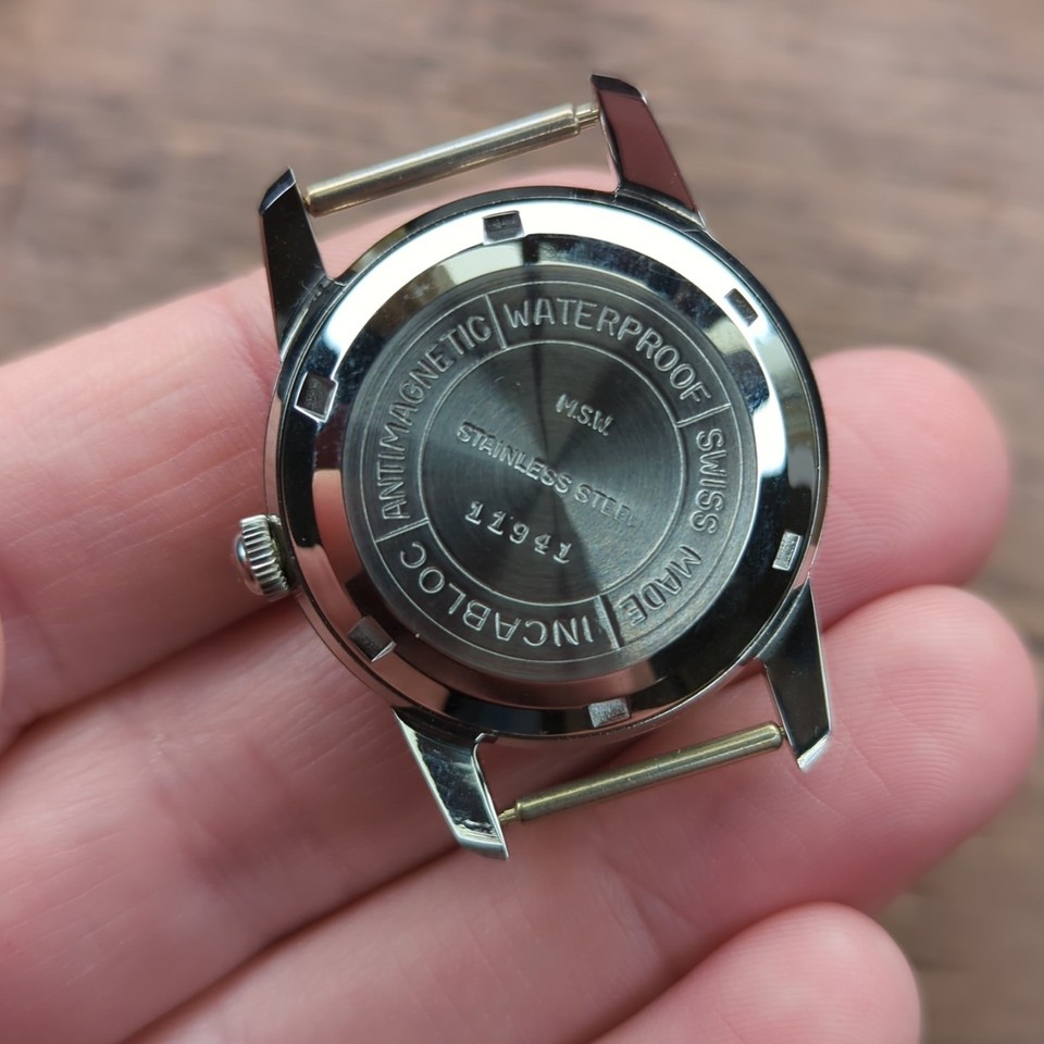 1950s NOS 34mm Swiss Waterproof Watch Case for 29mm Movement St. Steel ...