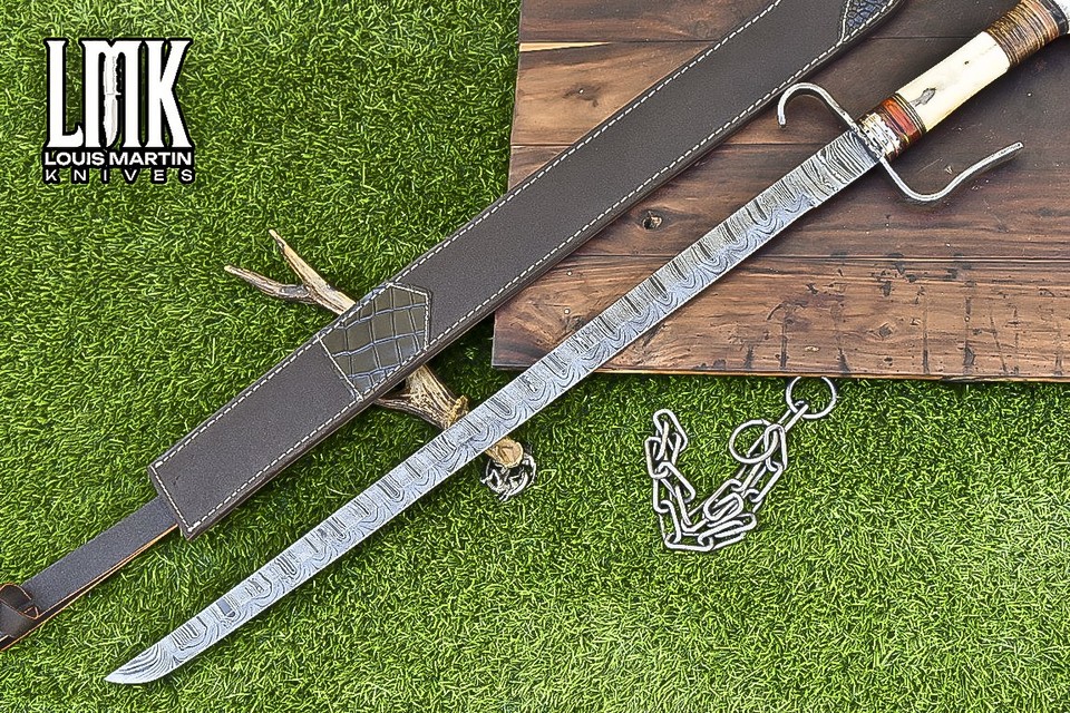 LMK Forged Twist Damascus Sword Crown Antler Rare Damascus Guard | eBay