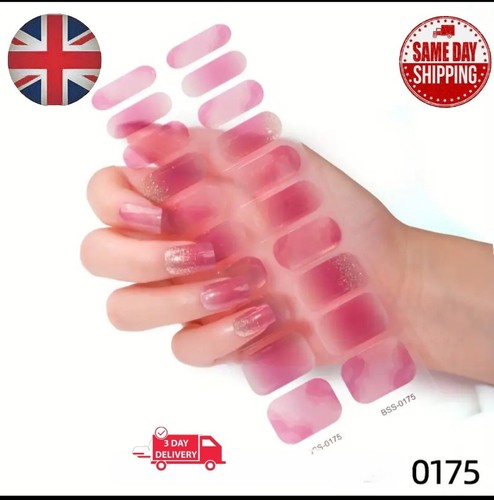 20 Semi Cured Gel Nail Stickers Wraps UV Lamp Required, Pink Gold BSS ...