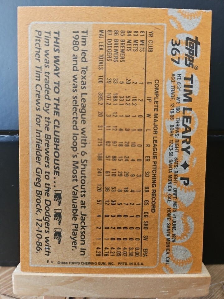 1988 Topps - #367 Tim Leary LOS ANGELES DODGERS | eBay