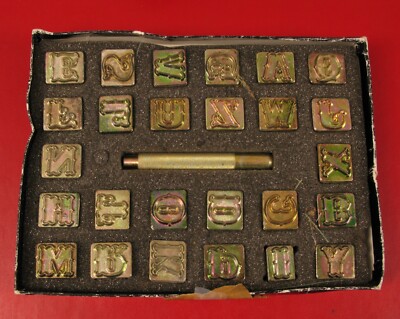 VINTAGE HEAVY DUTY LEATHER OR WOOD ALPHABET LETTER PUNCH SET LETTERING ...
