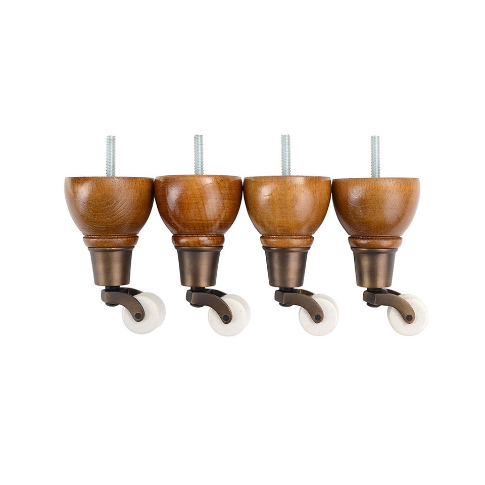 4 Wooden Legs with castors for sofa chair footstool replacement castor ...